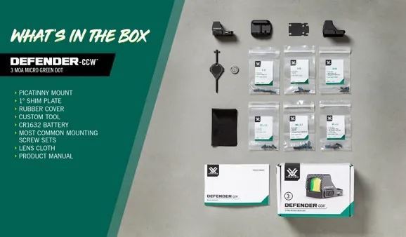 Top Pack Defense. Vortex Defender CCW 3 MOA Green Dot
